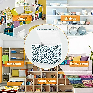 CaTaKu Abstract Leaves Storage Bins with Lids and Handles, Fabric Large Storage Container Cube Basket with Lid Decorative Storage Boxes for Organizing Clothes