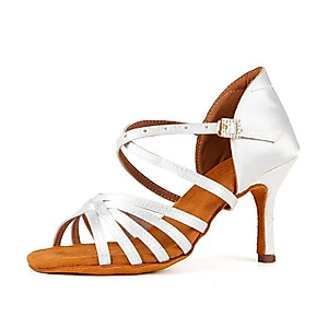 TINRYMX Latin Dance Shoes For Women Silk Satin Open Toe Ballroom Salsa Bachata Practice Dance Shoes,US 7