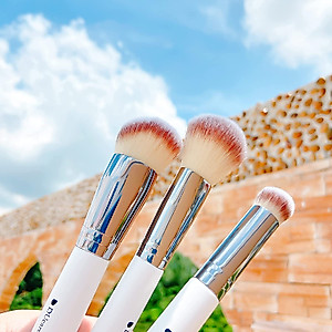 DUcare Makeup Brushes 3Pcs Foundation Contour Brush& Concealer Brush& Blusher Brush Face Kabuki Blush Bronzer Travel Buffing Stippling Contour Liquid Blending Makeup brush set White