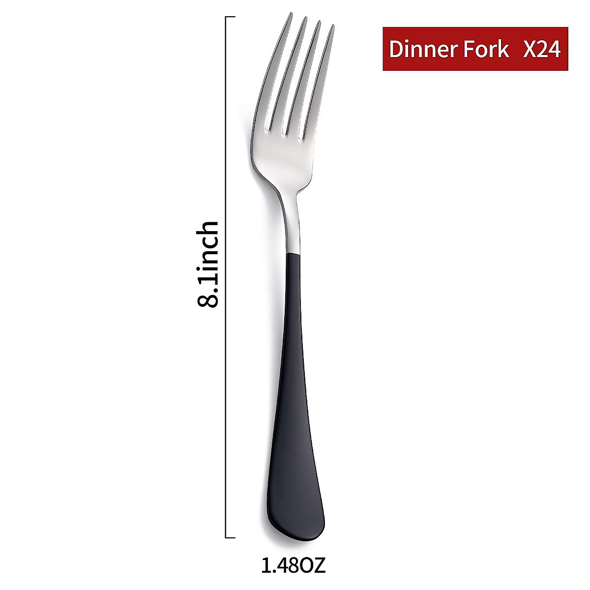Onlycooker Black Dinner Fork, 18/0 Black handle Stainless Steel Satin Finish 8.1-inch Silverware Flatware Fork Set, Set of 24, Dishwasher Safe