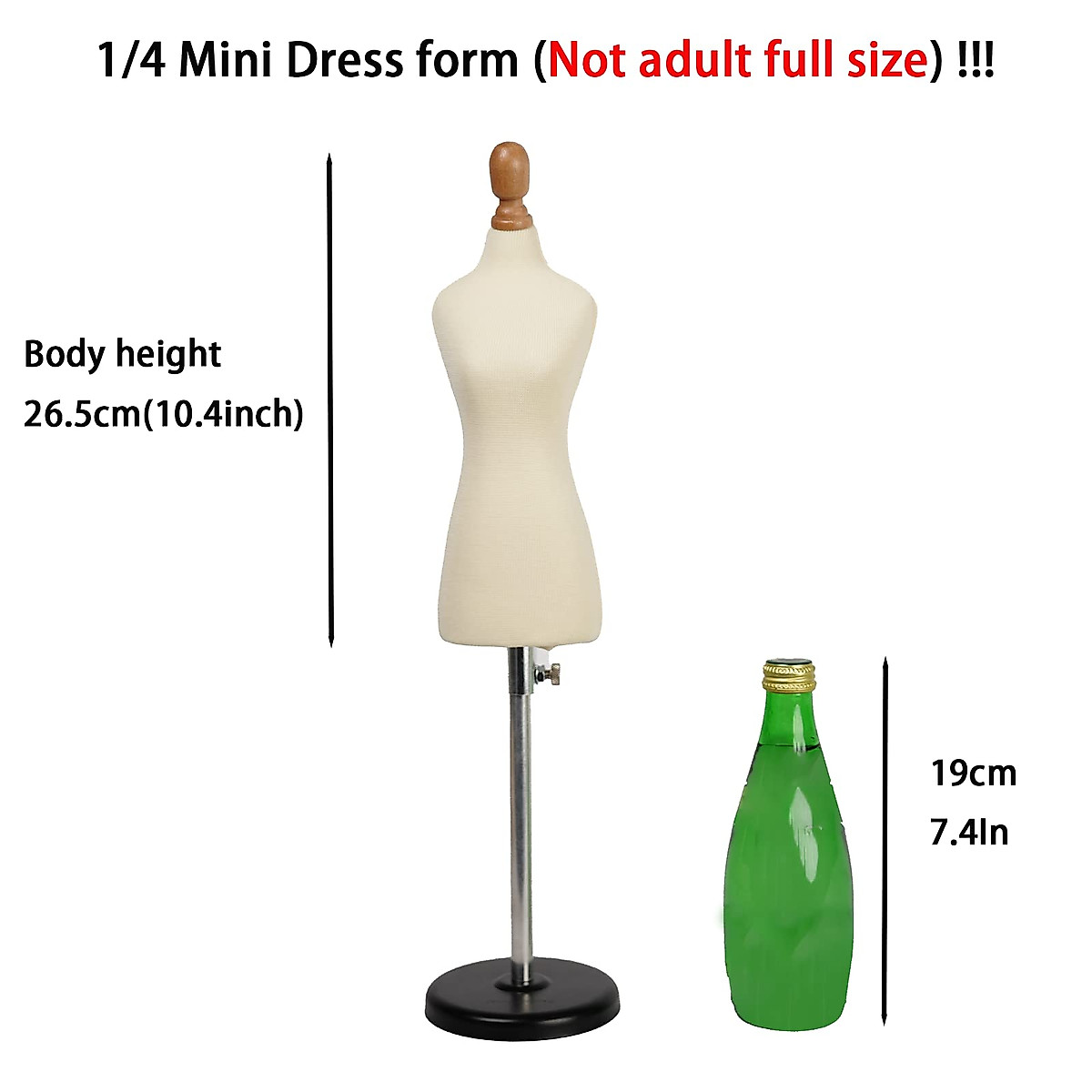 Parfumfloral Female Dress Form Mannequin（Not Adult Full Size 1/4 Miniature Sewing Mini Trouser Dress Form Straightly Into Body Inside, Fully Pinnable Dressmaker Dummy (Skirt Torso Beige, 1/4)