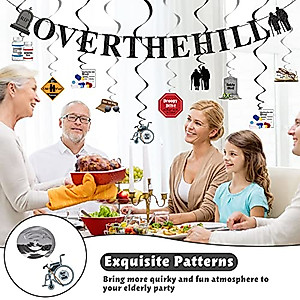 55 Pcs Over The Hill Party Supplies Over The Hill Glitter Banner Old Age Hanging Swirls Old People Gifts 50th/ 60th/ 70th Birthday Decor for Old Age Birthday Anniversary Retirement Party Decoration