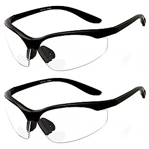 grinderPUNCH 2 Pair Safety Glasses ANSI Z87 Impact Resistant Non-Slip Wrap Around Clear Lens Bifocal Reading Glasses Diopter/+2.00