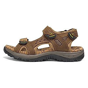 AGOWOO Womens Leather Ankle Strap Beach Hiking Sandals (7.5 D(M) US, Khaki)
