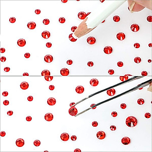 OUTUXED 5040pcs Red Flatback Rhinestones for Crafting, Crystal Round Gems for Nail Art DIY Crafts Halloween Clothes Bags, 6 Mixed Size Hotfix Rhinestones with Tweezers and Picking Rhinestones Pen