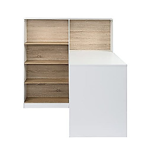 ZSQAW Office Desk Computer Desk Laptop Study Desk L Shape Desk with 4 Tiers Bookshelf Home Office Workstation