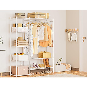 Neprock Clothing Racks for Hanging Clothes with Shelves, Portable Closet System Organizer Garment Rack for Clothes Storage, Metal Free Standing Wardrobe Clothes Organizer(White)