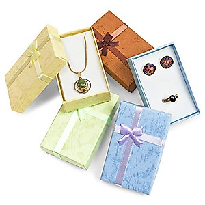 Jewelry Gift Box Set with Lids and Ribbon Bows (2 x 3 x 1 In, 4 Colors, 12 Pack)