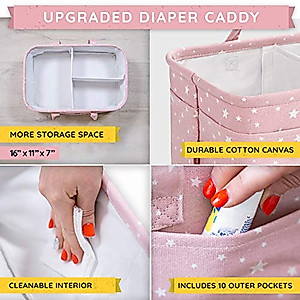 StarHug Baby Diaper Caddy Organizer - Baby Shower Basket | Large Nursery Storage Bin for Changing Table | Car Travel Tote Bag | Newborn Registry Must Have | Bonus Bottle Cooler | Pink