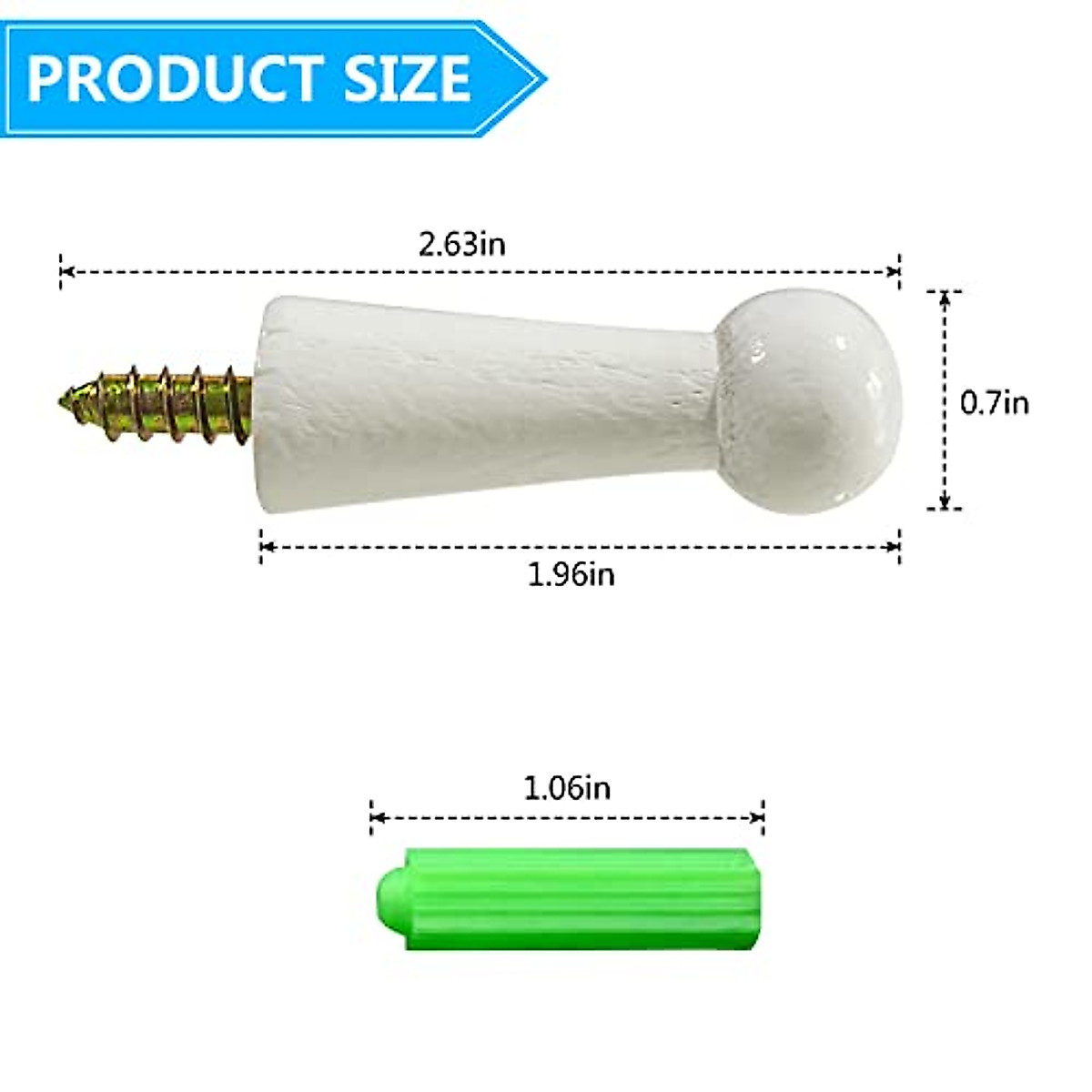 Svaitend Screw-On Solid Wood Hook Coat Hook Towel Hook Shaker Pegs for Bathroom Livingroom Garden 10 Pieces (White Paint)