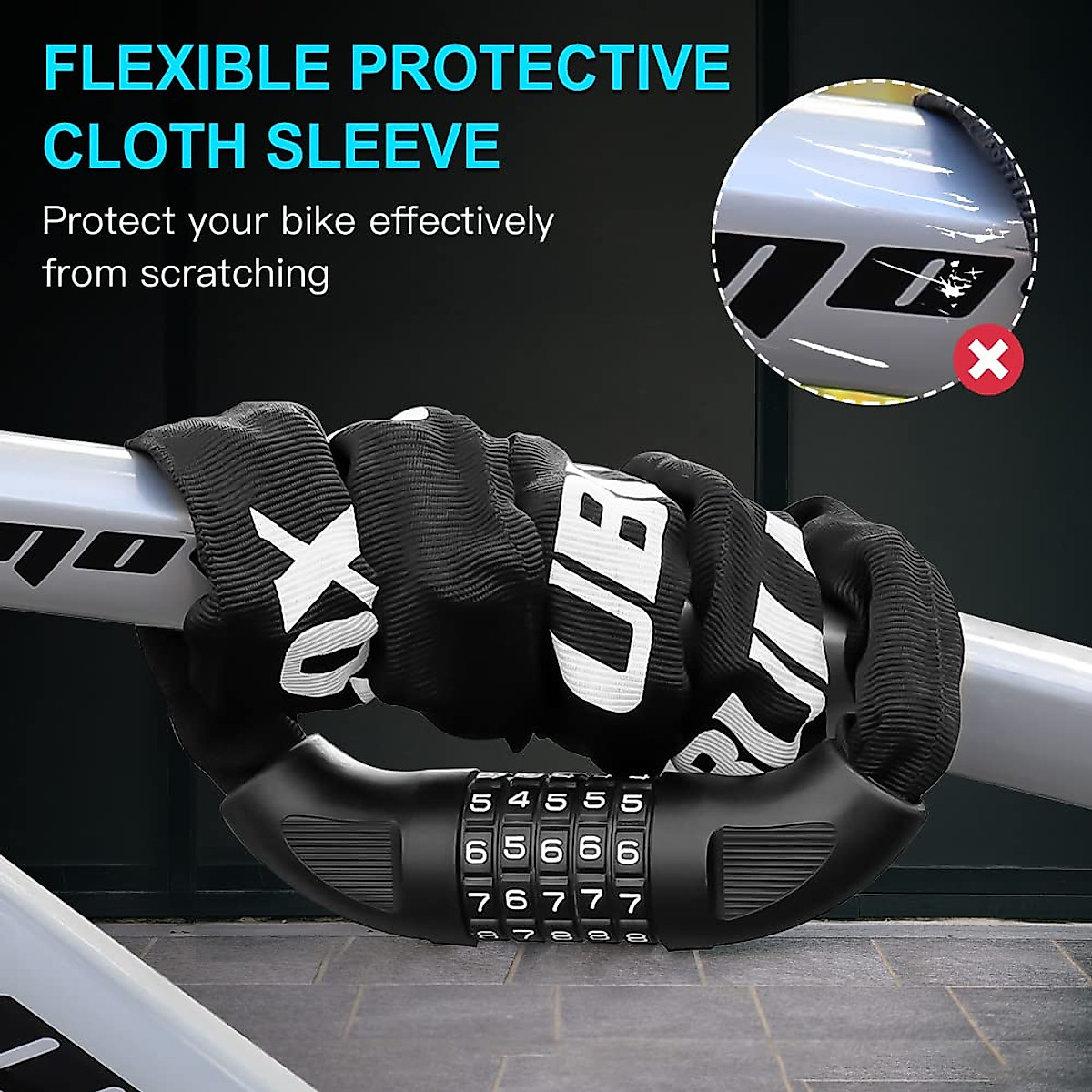 UBULLOX Bike Chain Lock 4FT Bike Lock 5-Digit Combination Bike Lock Anti-Theft Bicycle Lock 6mm Thick Resettable Bike Lock Chain for Bicycle, Motorcycle, Scooter, Gate, Fence, Black