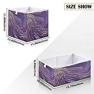 Kigai Purple Marble Abstract Cube Storage Bins - 11x11x11 in Large Foldable Cubes Organizer Storage Basket for Home Office, Nursery, Shelf, Closet