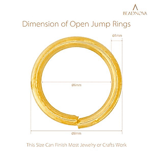 BEADNOVA 8mm Open Jump Rings Gold Jump Rings for Jewelry Making and Keychains (300Pcs)