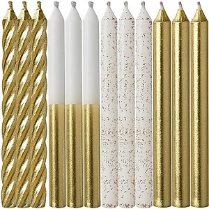 Gold Assorted Metallic Candles 3.25", 12 Count - Luxurious & Elegant - Ideal For Celebrations & Special Occasion