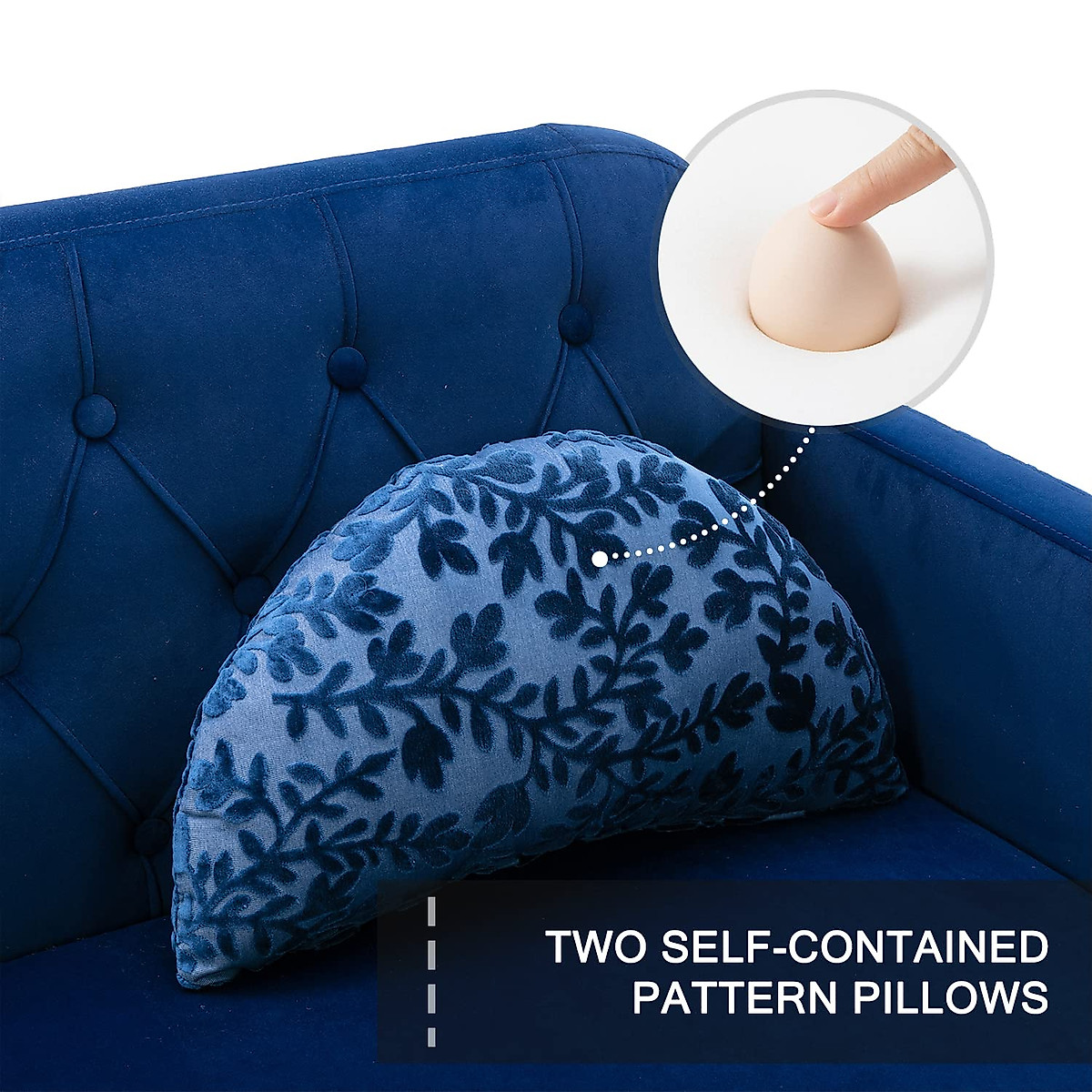 Nrizc Velvet Sofa Couch with 2 Pillows, Modern Small Loveseat Sofa with Golden Metal Legs, Navy Couch for Living Room