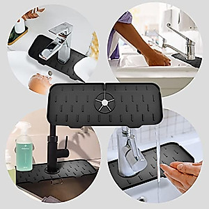 Kitchen Sink Splash Guard, Silicone Faucet Mat Sink Water Splash Guard, Faucet Splash Catcher, Silicone Deflector Under The Faucet, Keep Kitchen, Bathroom Sinks Dry (Black)