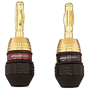 Amazon Basics Speaker Connector Banana Plug to Banana Plug , 0.5" x 0.5" x 1.3", Black, 24 Count (Pack of 12)