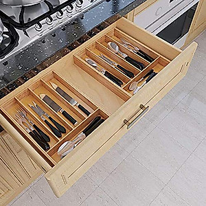 SOONHUA Bamboo Kitchen Drawer Organizer Tray for Flatware, 5 Compartments Cutlery Utensil Organizer Tray Kitchen Drawer Divider