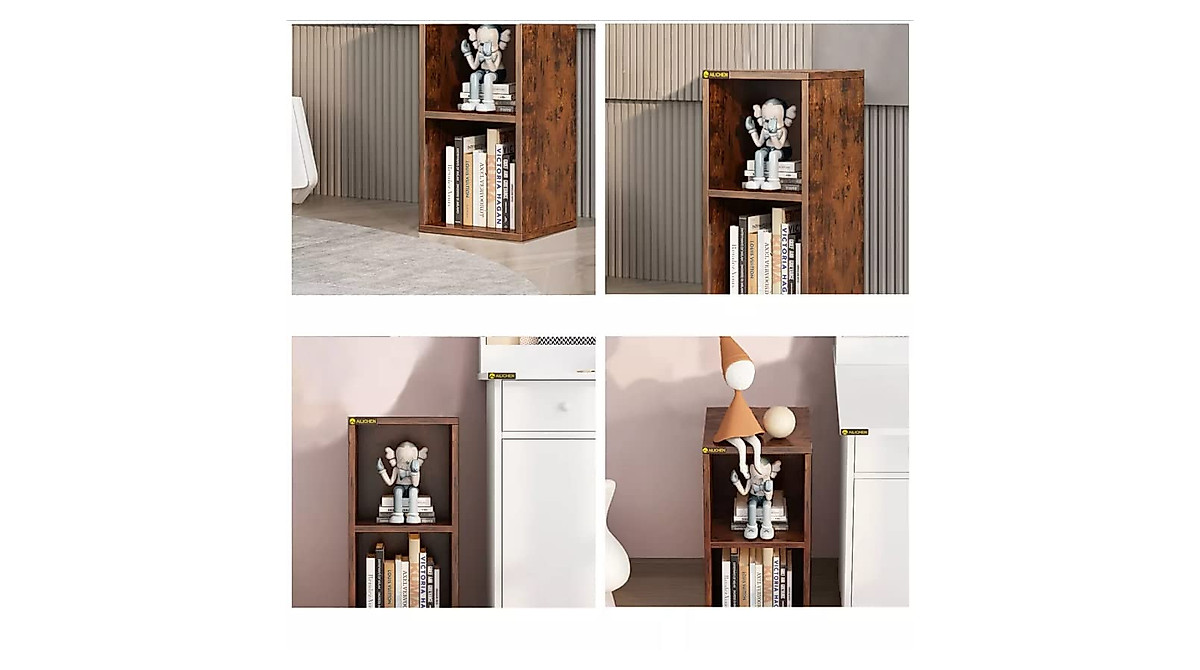 MIN WIN Small Bookshelf - 2 Shelf Wooden Shelf for Small Spaces