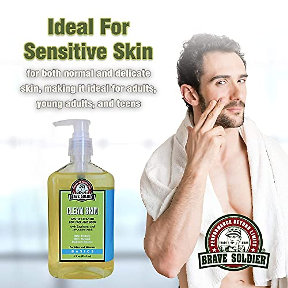 Brave Soldier Clean Skin Face Cleanser for Men and Women Moisturizing Face Wash for Sensitive,Oily, or Dry Skin, Mild Makeup Remover | Pump Bottle 8 fl. oz. / 236.5 ml