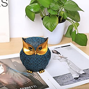 Artpaul Owl Statue Home Decor Accents Small Decor Items for Shelf Owl Figurines Home Decorations for Living Room Office Bedroom, Gifts for Owl Lover (Blue)