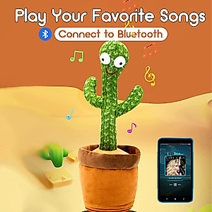 2023 Dancing Cactus Toy Bluetooth [Play Your Songs] Record Repeating What You Say, Rechargeable Singing Talking Cactus Toy Gifts for Baby Boys and Girls