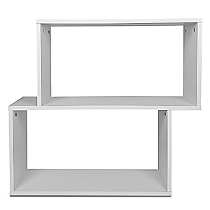 Giantex 3-Tier Geometric Bookshelf White, 28’’ Tall Wood S-Shaped Display Shelves, Freestanding Open Shelves Nightstand, Floor Standing Display Shelf Bookcase for Living Room, Bedroom