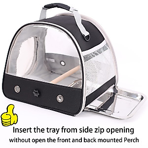 Bird Travel Carrier, Portable Small Bird Parrot Parakeet Carrier with Standing Perch and Stainless Steel Tray, Side Access Window Collapsible