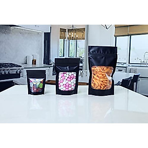 HANSER | Smell Proof Odorless Mylar Resealable Foil Pouch Bags with clear Window | Stand up bottom | Airtight | matte black | 100 Pieces | 4.8x8.2 Inches