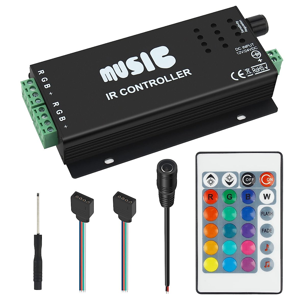 RGBZONE DC12-24V 24 Keys Iron Shell Wireless IR Remote Control Music Sound Controller for 5050 3528 RGB LED Strip Light