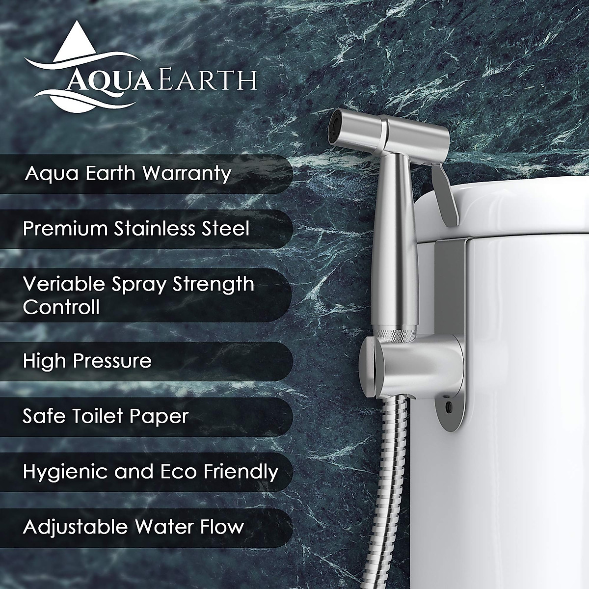 Bidet Sprayer for Toilet | Handheld Bidet Shattaf Toilet Spray | Stainless Steel Bathroom Baby Cloth Diaper Sprayer | Support Wall or Toilet Mount Aqua Earth