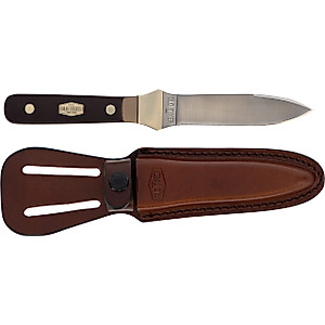 Old Timer 162OT Boot Knife 7.8in High Carbon Stainless Steel Full Tang Fixed Blade Knife with 3.8in False Edge Blade, Black Sawcut Handle, and Leather Belt Sheath for Camping, Hunting, and Outdoors
