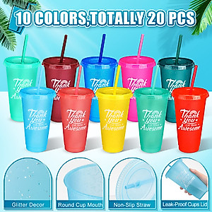 Nuenen Tumbler with Straw and Lid Thank You Gifts 24 Oz Reusable Plastic Cups Coffee Water Bottle Bulk Cold Drink Travel Mug Cup Reusable Plastic Cups for Christmas Adults Birthday, 10 Colors (20 Pcs)
