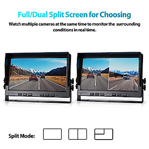 Fookoo Ⅱ HD Wired Backup Camera System Kit,10 inch Dual Split Screen Monitor with Recording IP69 Waterproof Front View Rear View Cameras Parking Lines for Truck/Semi-Trailer/Box Truck/RV(DY102)
