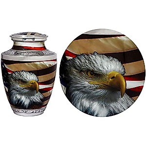 BOLD & DIVINE American Flag Patriotic and Veteran Cremation Urns for Human Ashes Adult Male | Funeral Decorative Urn for Men Carefully Handcrafted with Necklace, Police Dog K9 Army Firefighter