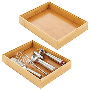 mDesign Bamboo Wood Stackable Drawer Organizer Bin Box for Kitchen; Holds Silverware, Cutlery, Utensils - Echo Collection - 2 Pack - Natural