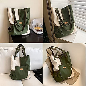 Canvas Tote Bag for Women Large Size Shoulder Handbags with Inner zipper Pockets Multicolor Casual(Green)