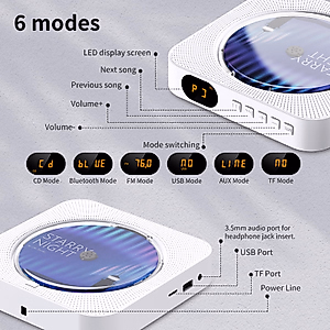 ZYOKATA CD Player Portable with Bluetooth 5.1 Desktop Music CD Player with Remote Control, Dust Cover, Boombox, FM Radio, LED Screen, Support AUX/USB Headphone Jack for Home