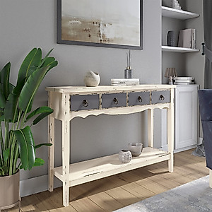BELLEZE Hand Painted 47 Inch Entryway Hall Console Storage Table, Two Tone Accent Farmhouse Style Sideboard Decor, Distressed Antique Finish - Norman (Cream/Gray)