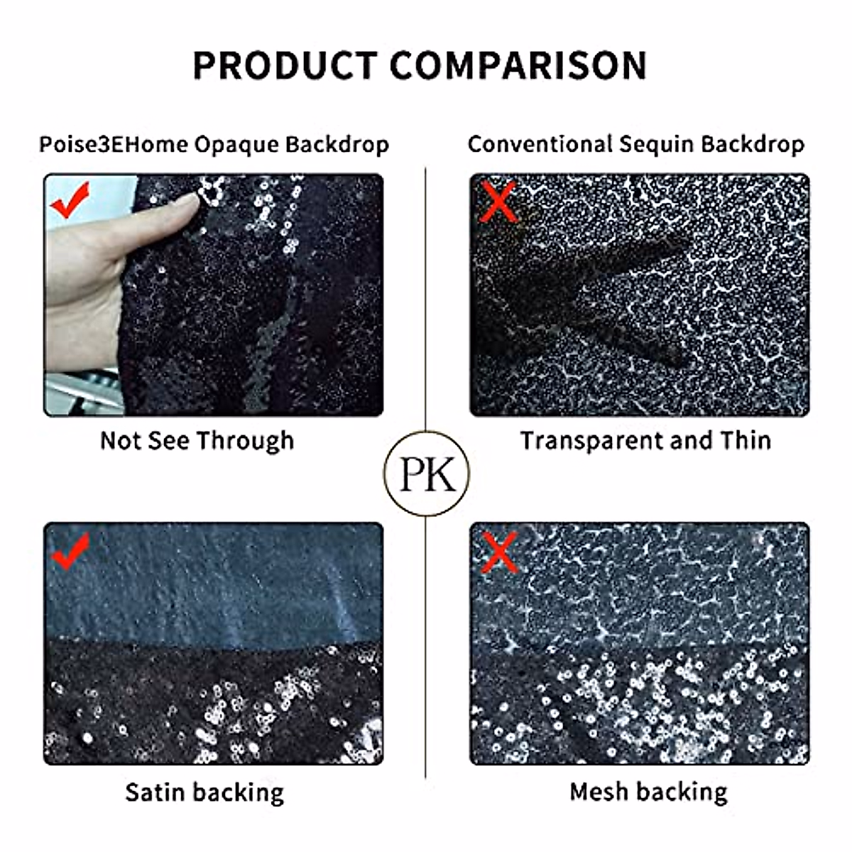 Black Sequin Backdrop (6Ft x 6Ft),Thick Satin Black Sequin Photo Backdrop Curtain,Sparkly Opaque Photography Curtain, Non-Transparent Sequence Xmas Thanksgiving Backdrop for Wedding Party Decor