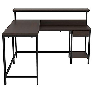 Signature Design by Ashley Camiburg Modern L-Shaped Home Office Desk, Warm Brown