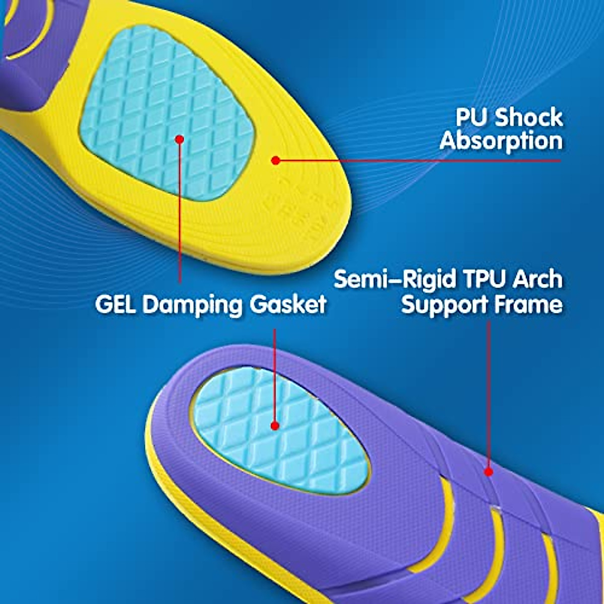 Heavy Duty Arch Support Insoles - 210+ lbs Plantar Fasciitis Insoles for Men Women, Shock Absorption Running Athletic Gel Insoles Orthotic Inserts for High Arch Relieve Foot Pain