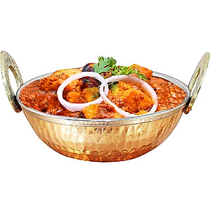 SKAVIJ Hammered Style Heat Insulated Bowl Set Copper Stainless Steel Serving Karahi (17 Ounce, Pack of 2)