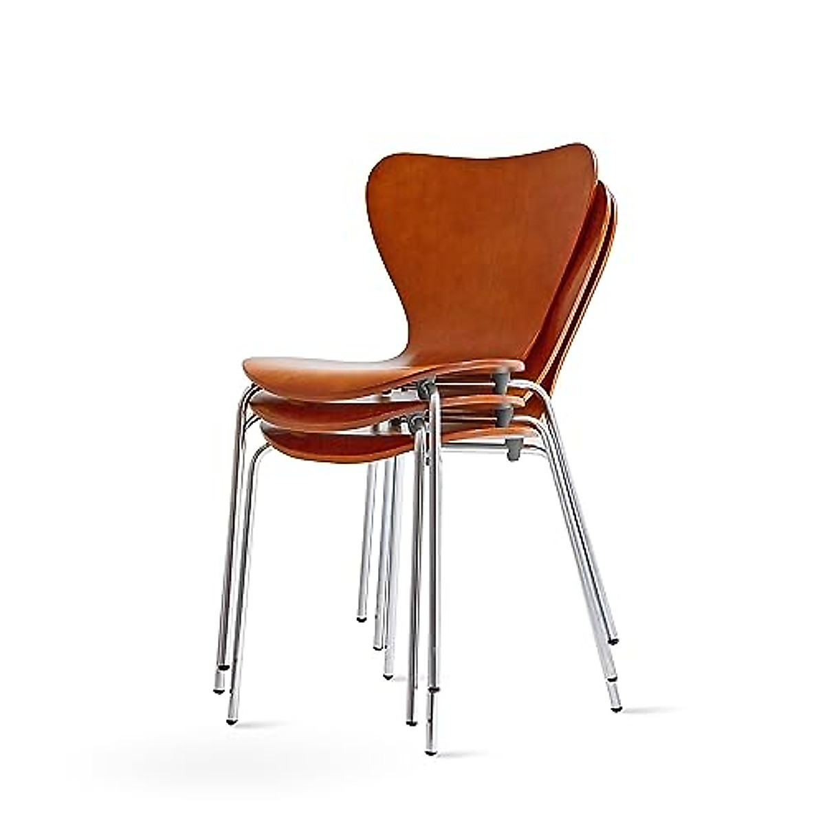 Livinia No.7 Mid-Century Modern Wooden Dining Chairs Set of 2, Contemporary Stackable Bentwood Kitchen Interior Armless Chairs with Steel Legs (Walnut)