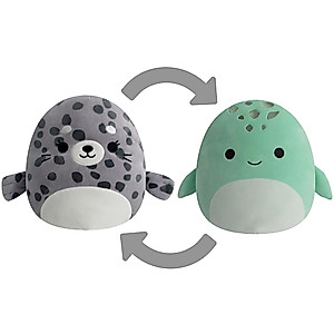 Squishmallows FlipAMallows 12-Inch Odile Grey Seal and Cole Teal Turtle - Medium-Sized Ultrasoft Official Kelly Toy Plush