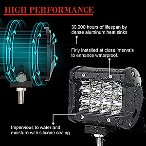 SKYWORLD 20 inch 288W Spot Flood Combo LED Light Bar Work Driving Lamp + 2 x 36W 4 inch LED Pods Fog Lights with 12V Rocker Wiring Harness Kit for Truck Tractor 4x4 4WD Car ATV UTV SUV Vehicles