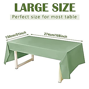 Newwiee Sage Plastic Tablecloths for Green Tablecloth Rectangle Tables 108 x 51 Inch Reusable Rectangle Table Cover for Birthday Wedding Shower Parties Decorations Supplies(3 Pcs)