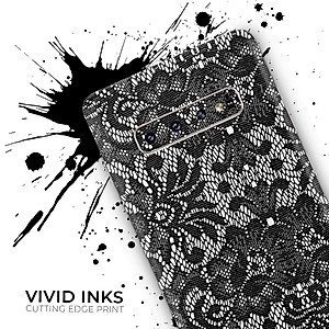 DesignSkinz Black and White Lace Pattern V108 Protective Vinyl Decal Wrap Skin Cover Compatible with The Samsung Galaxy S20 (Screen Trim & Back Glass Skin)