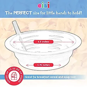 Cereal Bowls with Straws for Kids by CIBI | BPA-Free Plastic | Toddler Sip-A-Bowls with Built-In Straw for Cereal and Soup | Set of 4 Colorful Breakfast Bowls