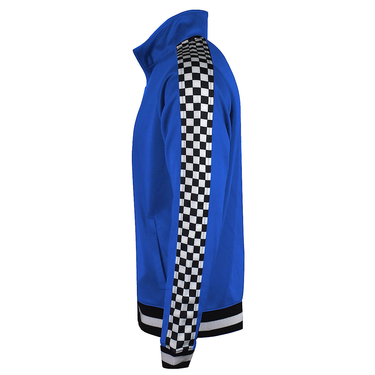 SCREENSHOT-F11854 Mens Urban Hip Hop Premium Track Jacket - Slim Fit Checker Taped Block Fashion Top-Royal-Large